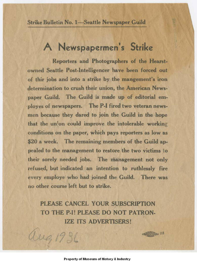 1936 Seattle Post-Intelligencer Strike - Seattle Civil Rights and Labor ...