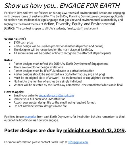 Earth Day Poster Design Contest- Enter by 3/12/19 :SSW MSW Blog ...