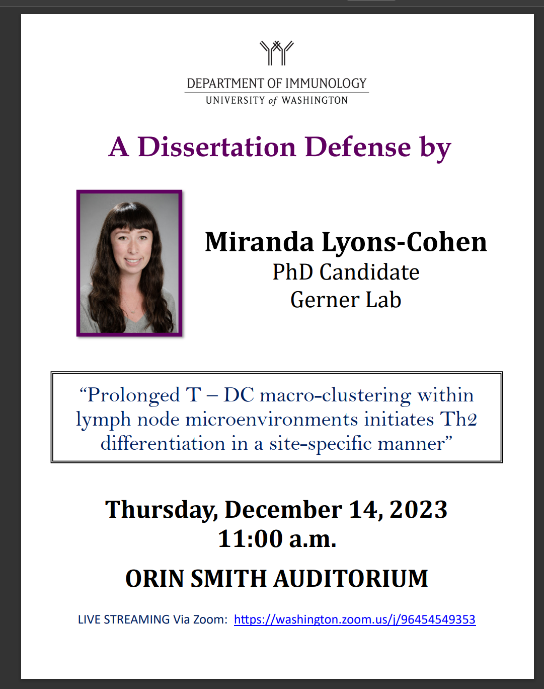 Congrats to the grad: Miranda Lyons-Cohen – Gerner Lab