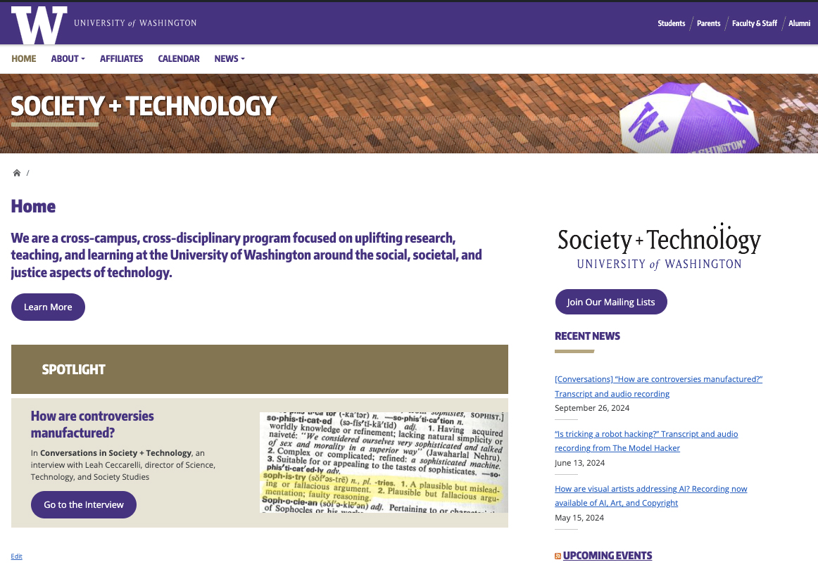 Website for the Society + Technology at UW program launches – Science ...