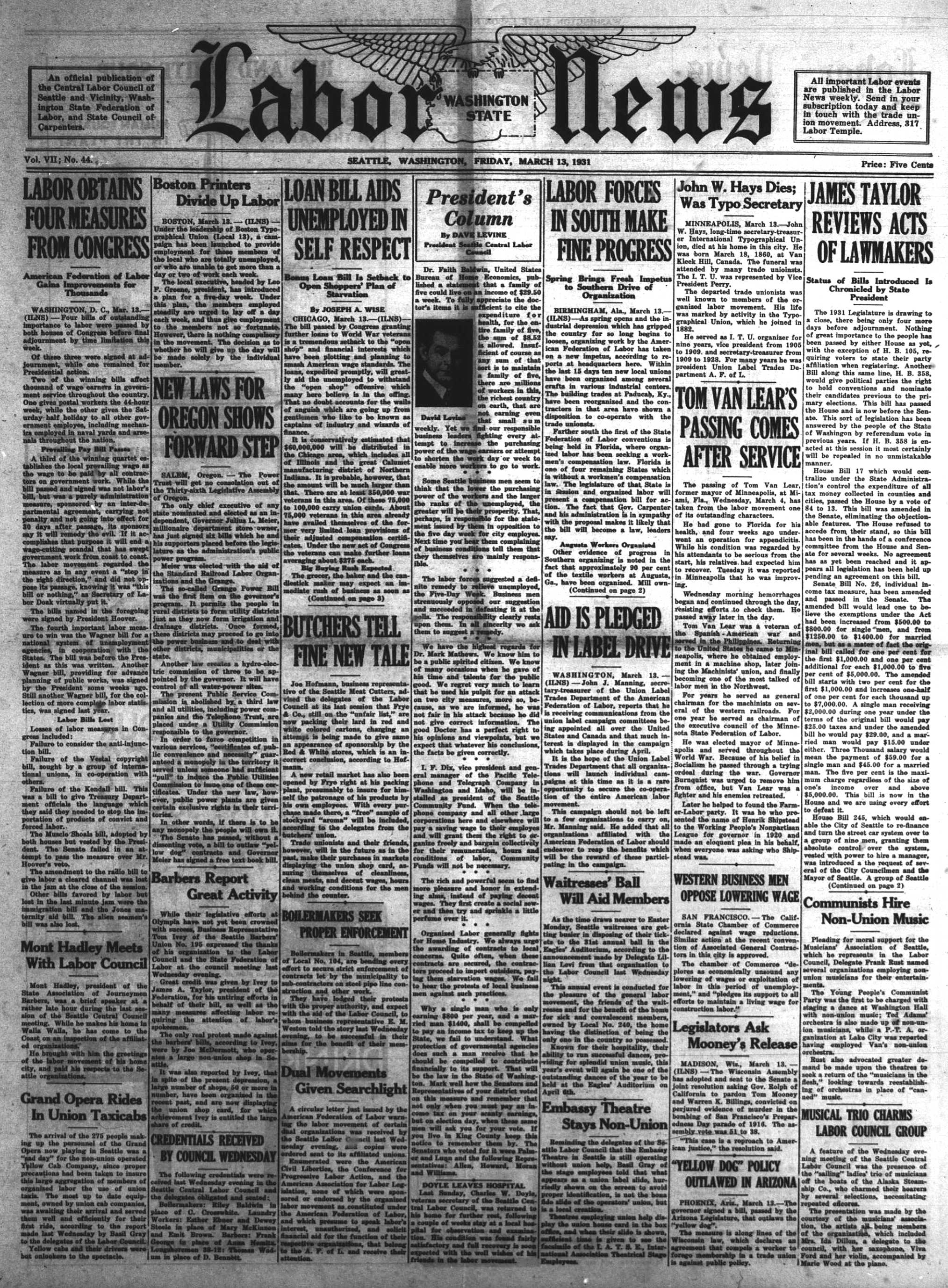 Labor Events Yearbook: 1931 - Great Depression Project