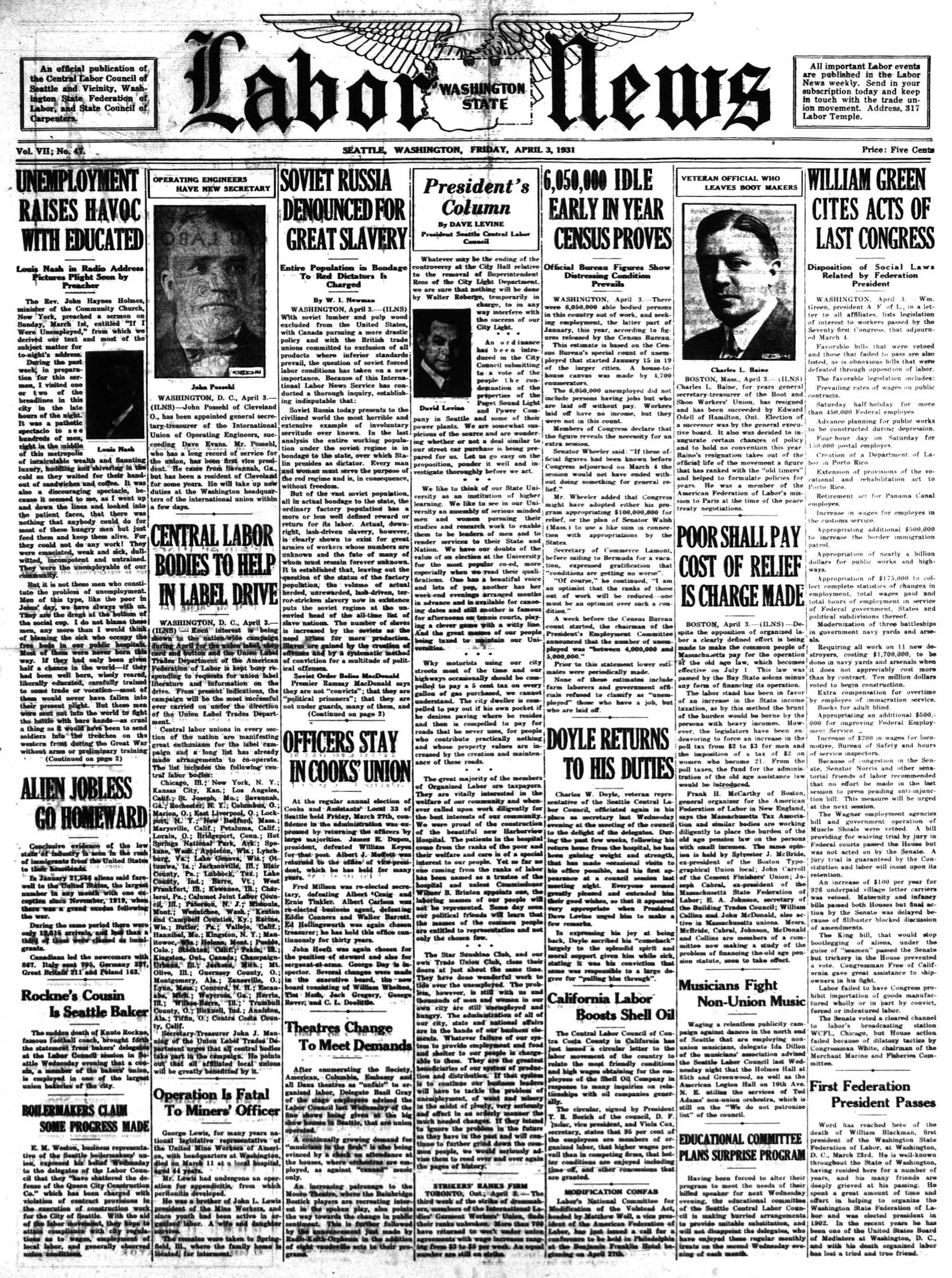 Labor Events Yearbook: 1931 - Great Depression Project