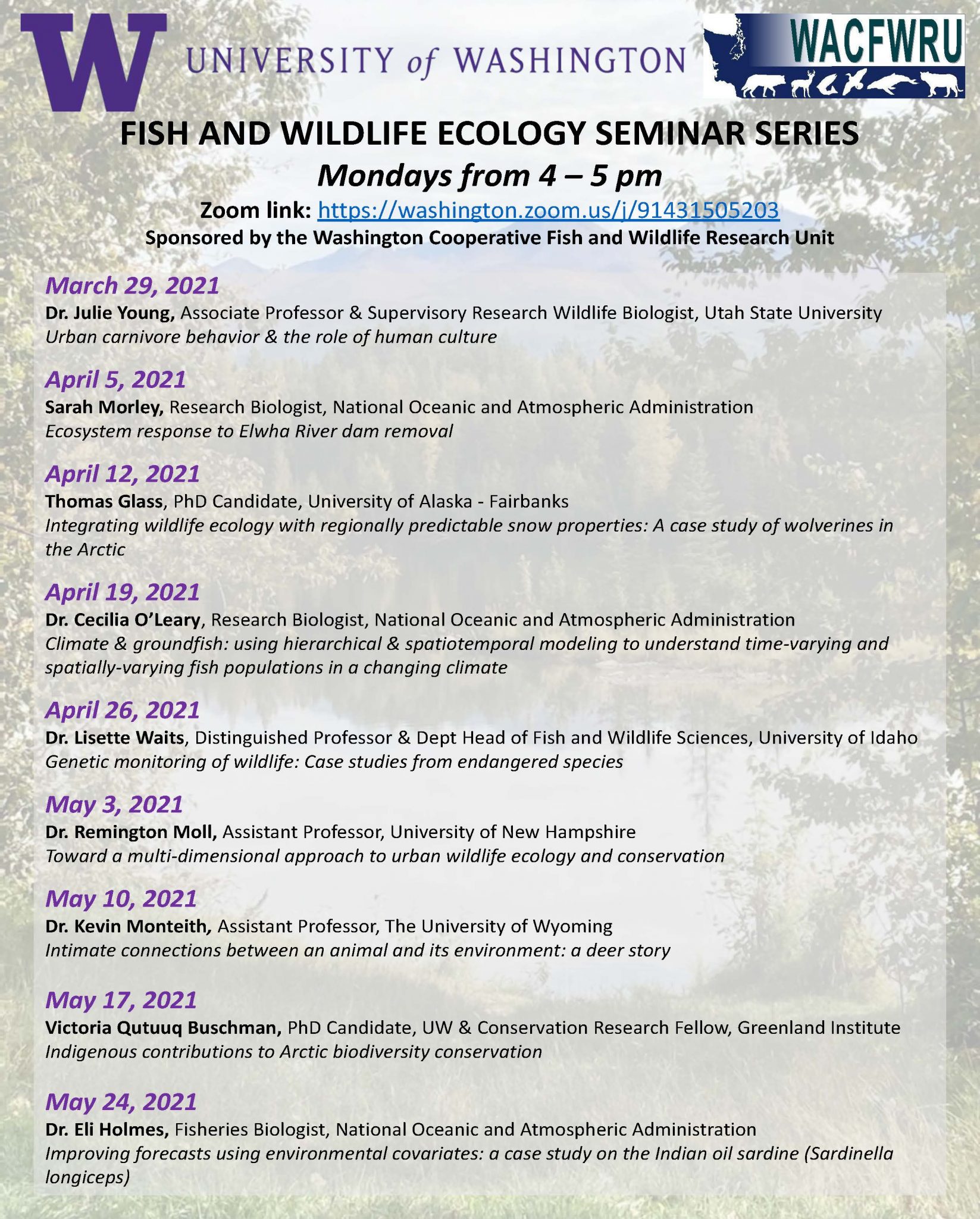 Washington Fish and Wildlife Ecology Seminar Series – Washington ...
